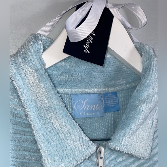 Sweaters | Vintagechenille Terry Plush Baby Blue Jacket Zip | Poshmark